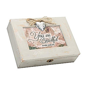 Cottage Garden You are Beautiful Inside & Out Natural Taupe Wood Locket Music Box Plays You Light Up My Life