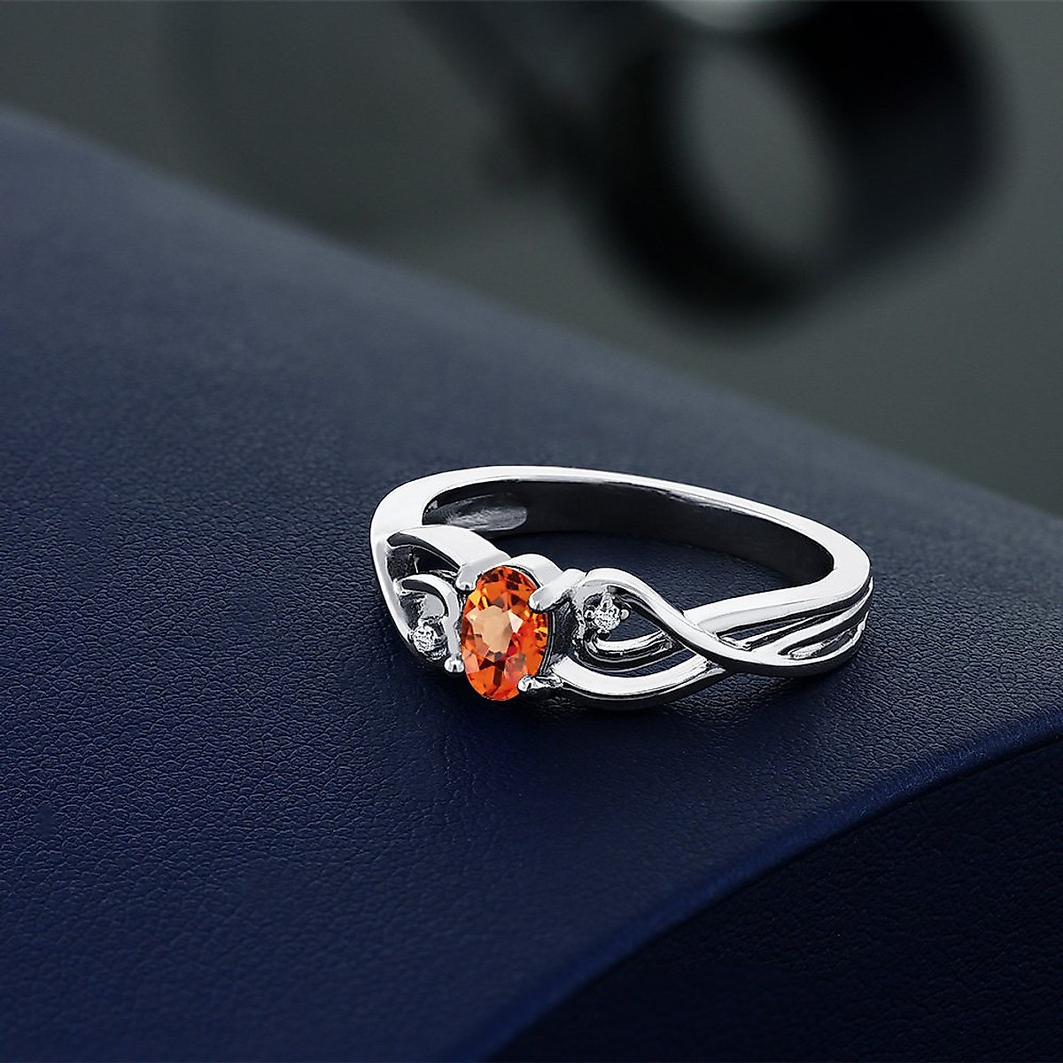 Gem Stone King 925 Sterling Silver Orange Sapphire and White Lab Grown Diamond Engagement Ring For Women (0.56 Cttw, Available In Size 5,6,7,8,9)