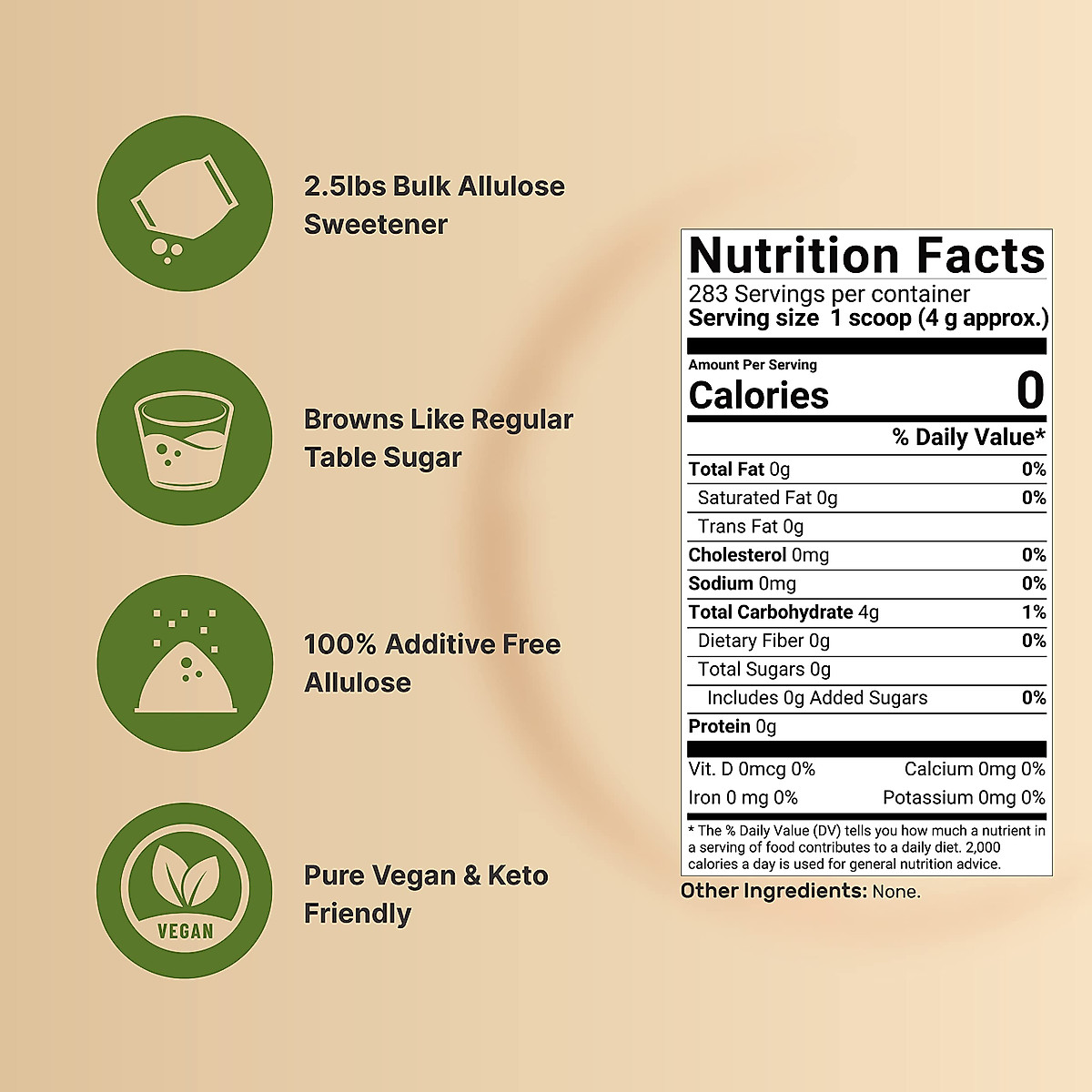 NatureBell Allulose Sweetener, 2.5 Lbs | Keto & Vegan-Friendly, White Sugar Substitute | 0 Calorie, 0 Sugar, 0 Net Carb, Non-Glycemic, Browns Like Table Sugar | Bulk Supply for Baking & Beverages