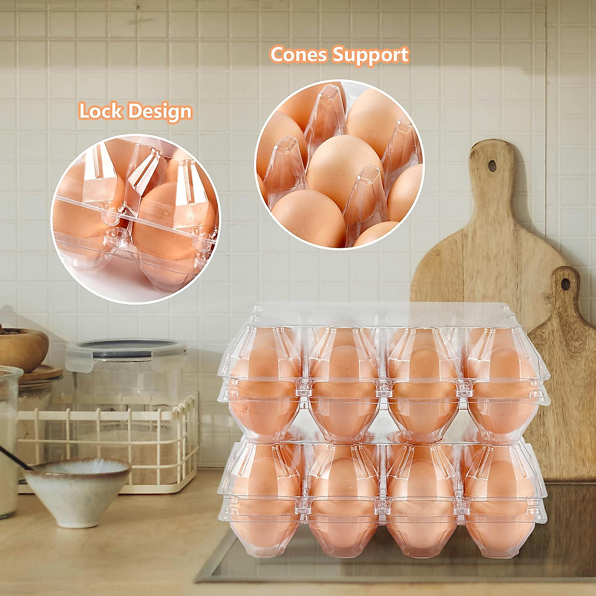 YIFIHGE 60 Pack Egg Cartons Cheap Bulk 1 Dozen Jumbo Egg Cartons Extra Large Duck Egg Cartons with Sticker Labels Clear Empty Plastic Egg Containers for Home Ranch Farm Commercial Market Display