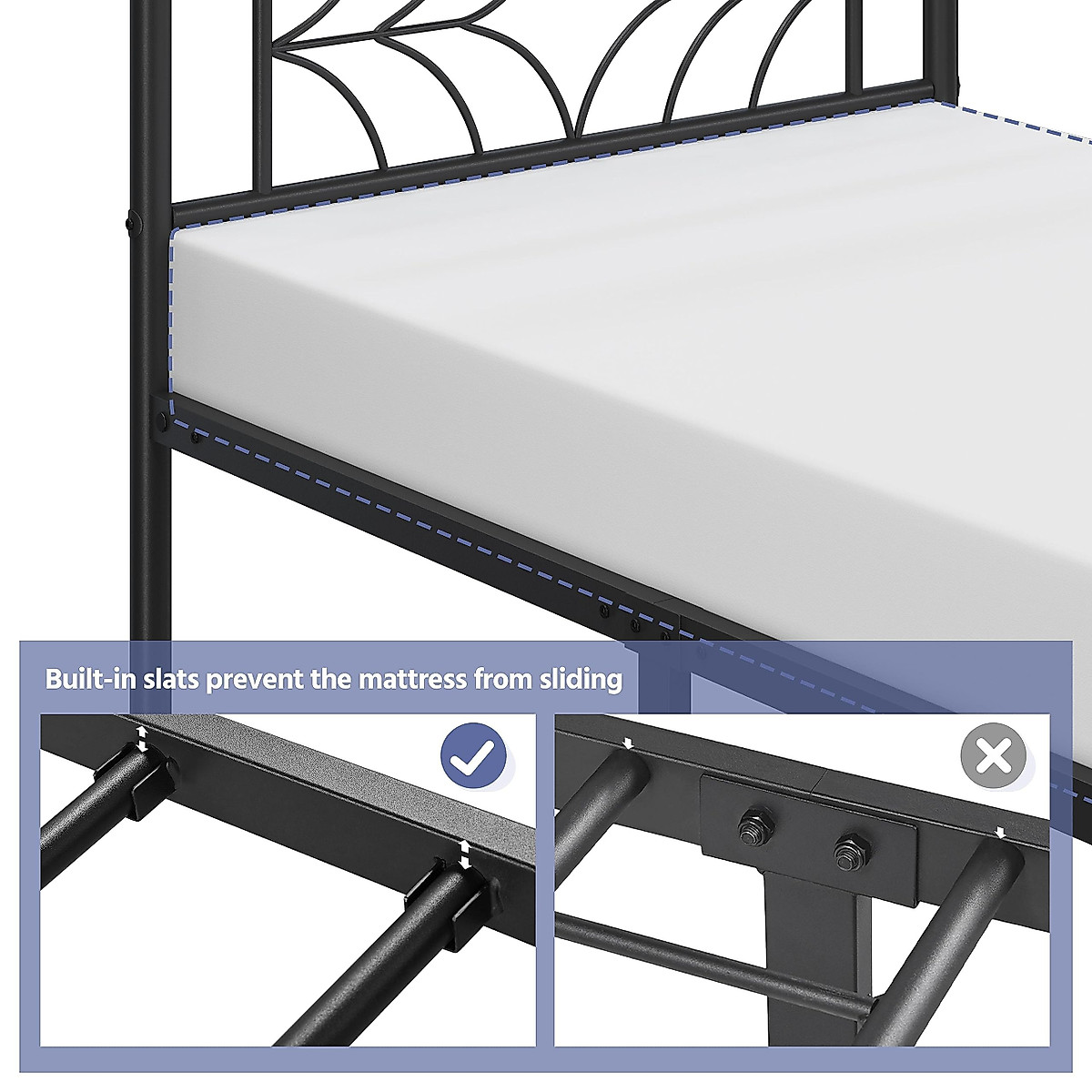 Topeakmart Twin Bed Frames Metal Platform Bed with Sparkling Star-Inspired Design Headboard and Footboard/13 Inch Underbed Storage/No Box Spring Needed/Sturdy Slat Support, Black Twin Bed