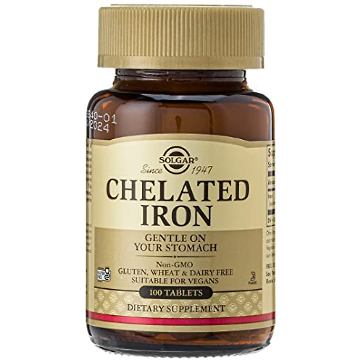 Solgar Chelated Iron, 100 Tablets - Highly Absorbable Iron - Gentle on Your Stomach - Cardiovascular Support - Vegan, Gluten Free, Dairy Free, Kosher - 100 Servings