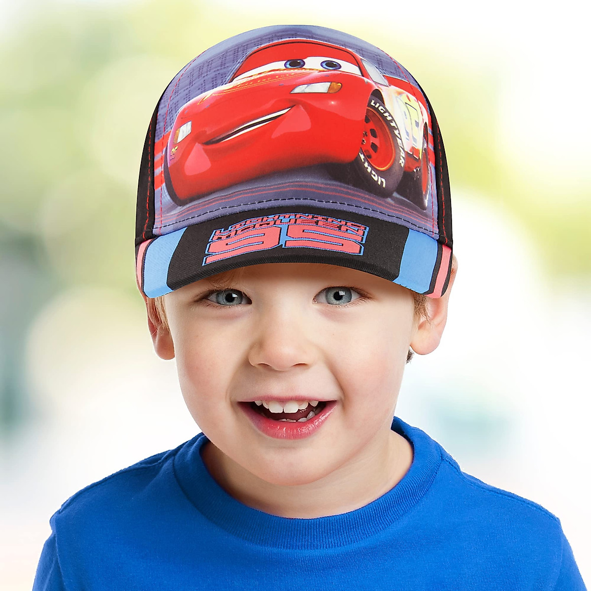 Disney Boys Baseball Cap, Lightning McQueen Adjustable Toddler Hat, Ages 2-4, Black