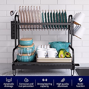 Kitsure Dish Drying Rack - Multipurpose 2-Tier Dish Rack, Dish Drainers for Kitchen Counter, Large-Capacity Dish Dryer, Kitchen Drying Rack for Dishes w/Cutlery Holder 4064GY