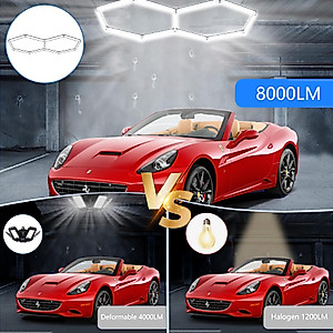 Wanzvisk Hexagon Led Lights,5 Hex Grid for Garage，25 Pack Aluminum 144W 17280LM Super Bright Hexagon Garage Ceiling Light for Gym Shop Basement Car Detailing Hexcal Studio Lighting