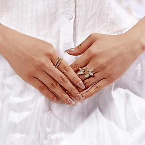 Aisza 18K Gold-Plated Butterfly Rings - Vintage Wrap Stacking Statement Rings with Finest Cubic Zirconia for Women Adjustable Open Rings (Butterfly Gold)