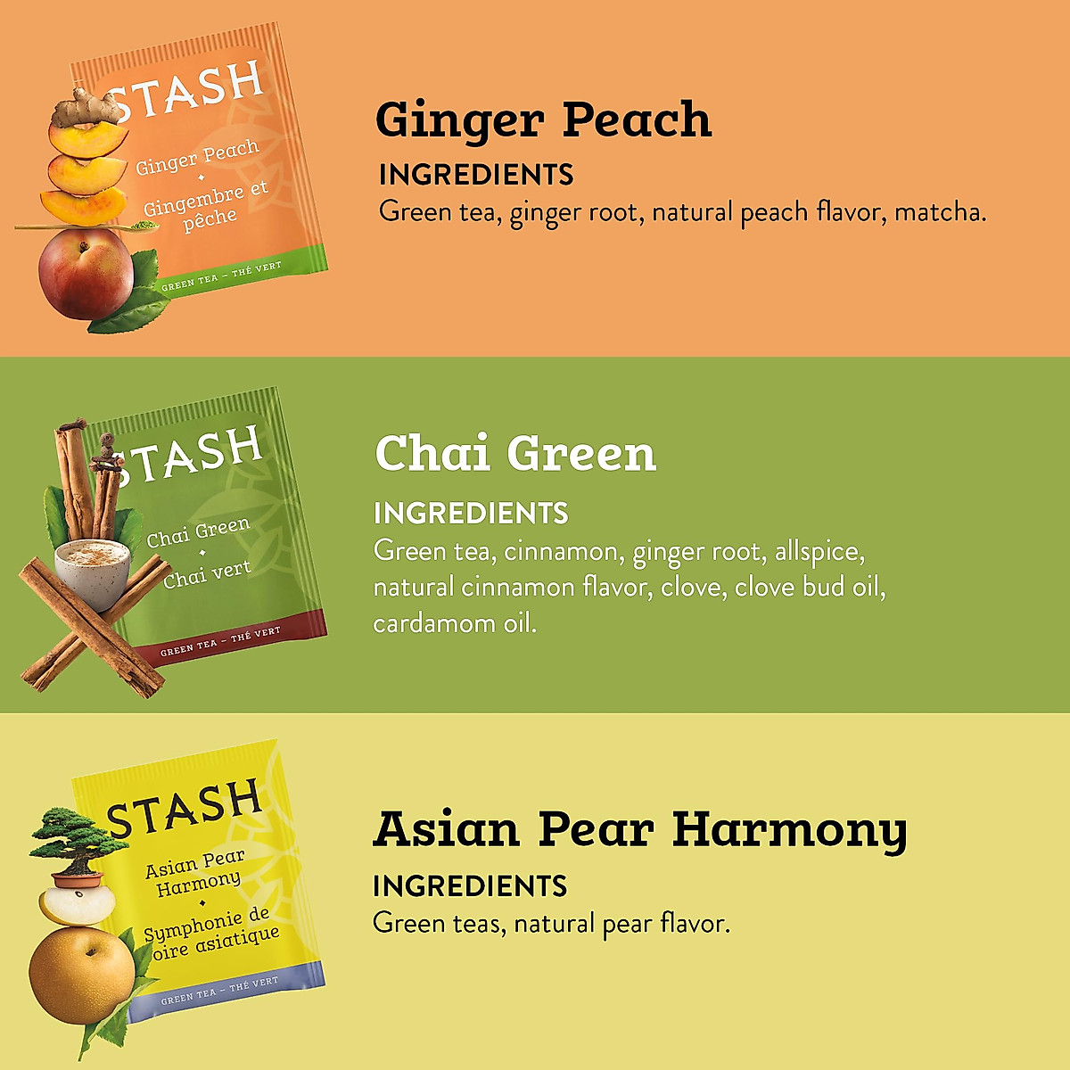 Stash Tea Green Tea Variety Pack Sampler Assortment - Caffeinated, Non-GMO Project Verified Premium Tea with No Artificial Ingredients, 20 Count (Pack of 6)