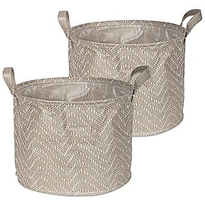 DII Collapsible Waterproof Chevron Laundry, Small Round, Stone/Cream, 2 Piece
