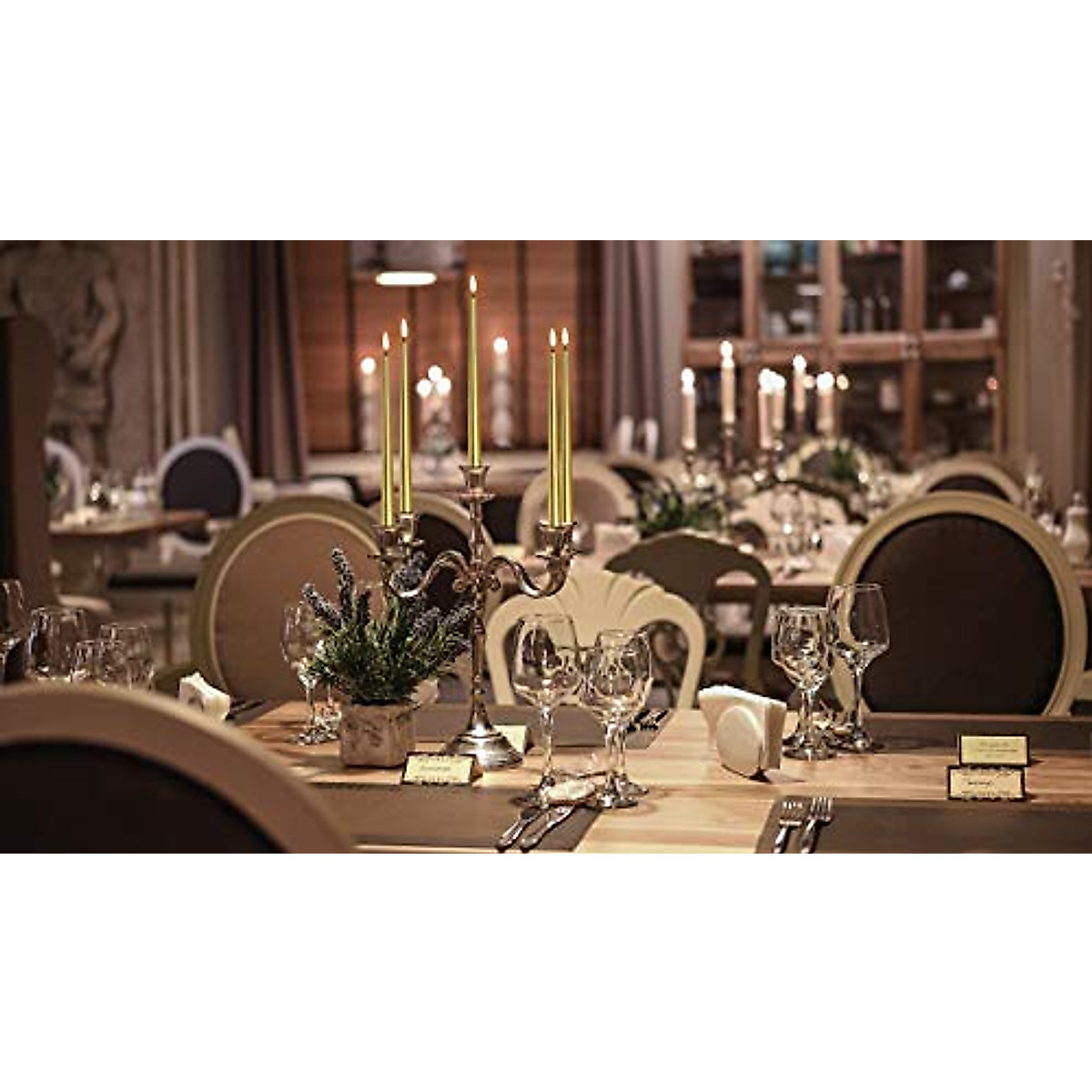 12 Pack Tall Metallic Taper Candles - 12 Inch Gold Painted Metallic, Dripless, Unscented Dinner Candle - Paraffin Wax with Cotton Wicks - Individually Wrapped -by Hyoola