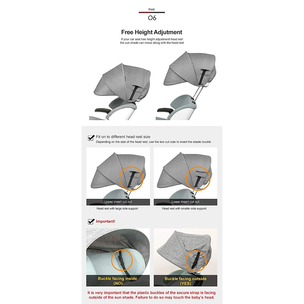 Manito Sun Shade Extender/Auxiliary Canopy for Car Seat (Black Grey)