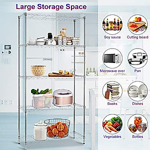 Storage Shelves Metal Wire Shelving Unit, 5-Tier NSF Heavy Duty Height Adjustable Utility Steel Garage Shelving with Leveling Feet, 36" L X 14" W X 72" H Commercial Grade Organizer Shelf Rack, Chrome