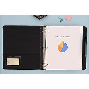 Blue Sky ProView Legacy Black 3 Ring Binder, Letter Size, 1.5", Textured Faux Leather Cover, Built in Pockets, Holds 265 Sheets (10040)