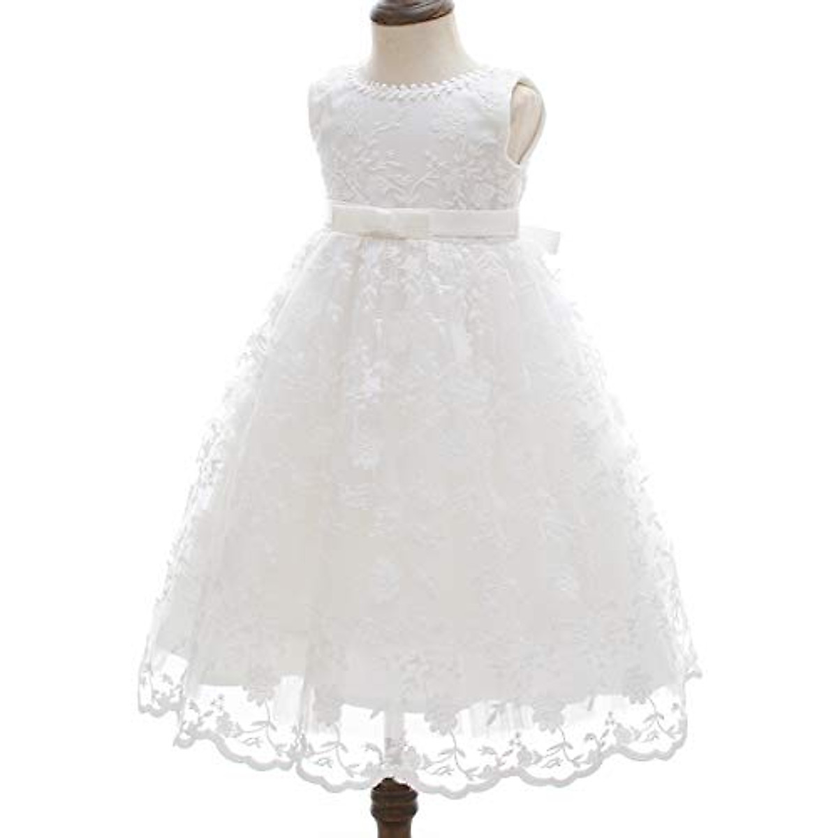 Meiqiduo Baby Girls Lace Christening Baptism Gowns Dresses with Bonnet