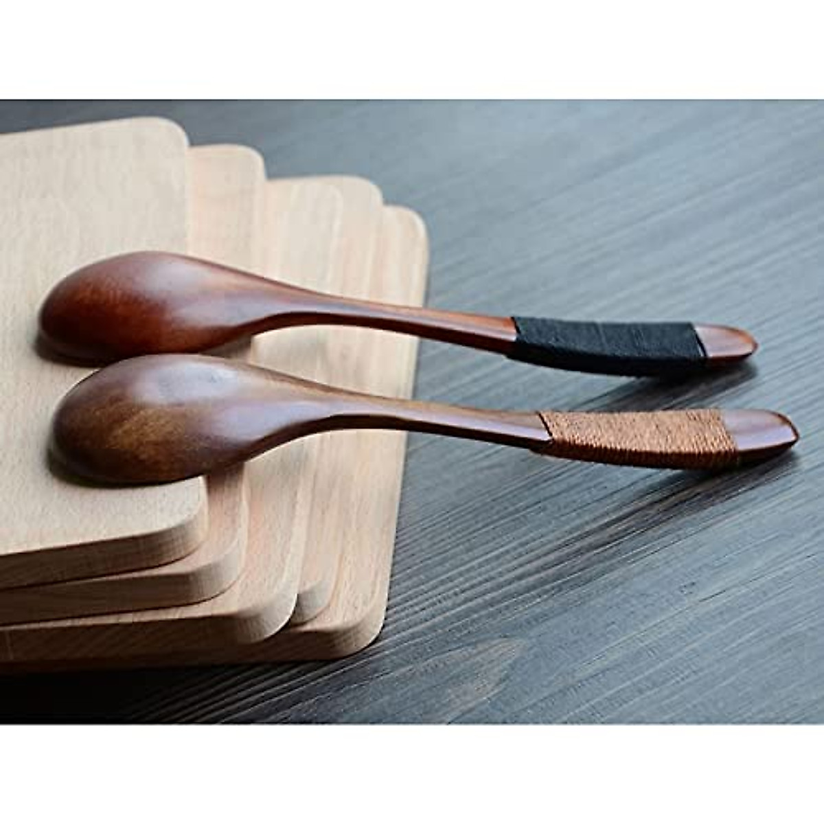 FLYUFO Kitchen Spoons 1PC Wooden Spoon Bamboo Kitchen Cooking Utensil Tool Soup Teaspoon Travel Portable Tableware Kitchenware Kitchen Accessories (Color : Brown)