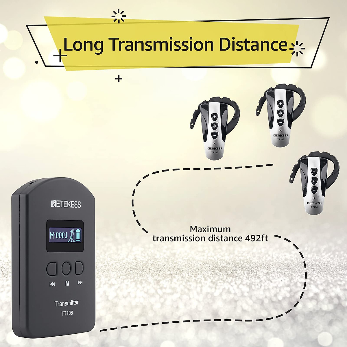 Retekess TT106 Church Translation System, Portable Wireless Tour Guide System, Easy to Clean, Clear Sound Quality, Interpretation System for Churches,Factory (Case of 1 Transmitter and 15 Receivers)