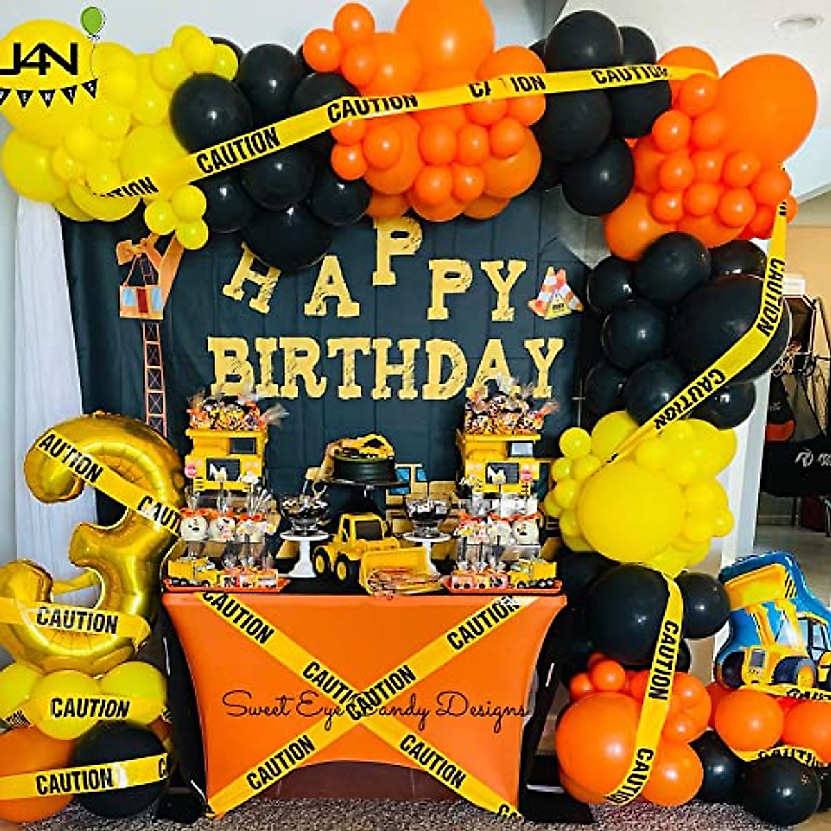 167Pcs Construction Party Balloons Garland Kit for Kids Birthday Dump Truck Quarantine Party Supplies with Orange Black Yellow White Balloons