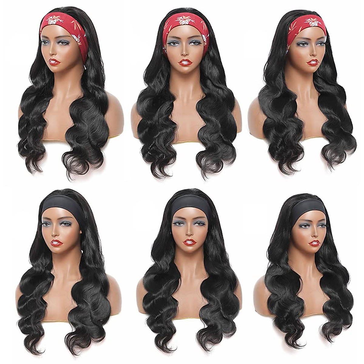 Headband Wigs for Black Women Human Hair 18 Inch Glueless Body Wave Headband Wig Human Hair 100% Brazilian Virgin Hair Machine Made Head band Wig 150% Density
