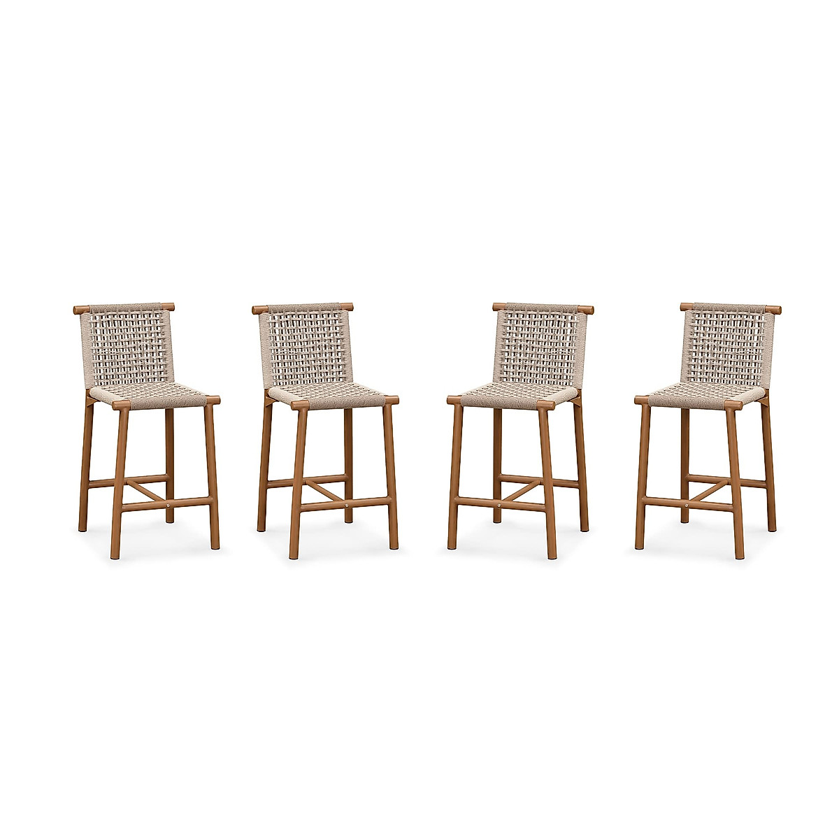 PURPLE LEAF Outdoor Bar Stools Set of 4 Aluminum Counter Height Wicker Stool with Back for Backyard Pool Lawn Kitchen Patio Metal Barstool Chairs