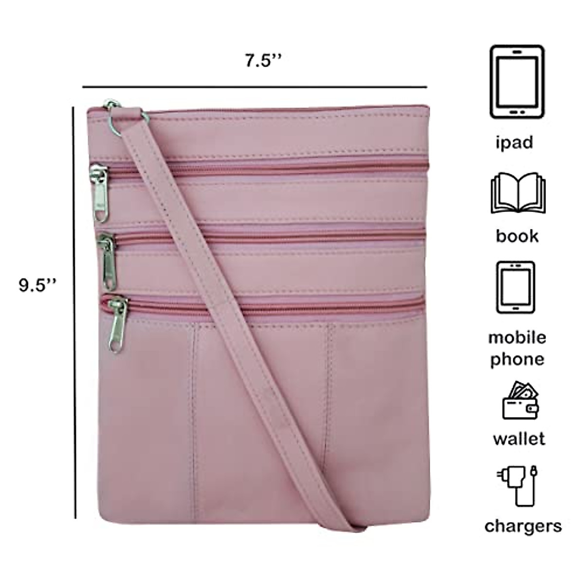 INGEAR Genuine Cow Hide Leather Crossbody Bags for Women Clutch Purses for Women Satchel Bags for Womens Crossbody Purse (Rose Gold)