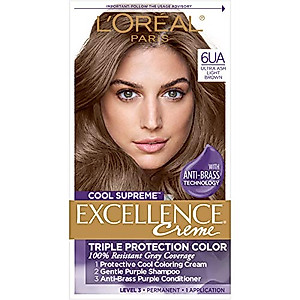 L'Oreal Paris Excellence Cool Supreme Permanent Hair Color, Ash, 100 Percent Gray Coverage Hair Dye, Anti-Brass regimen includes gentle shampoo, and an anti-brass conditioner