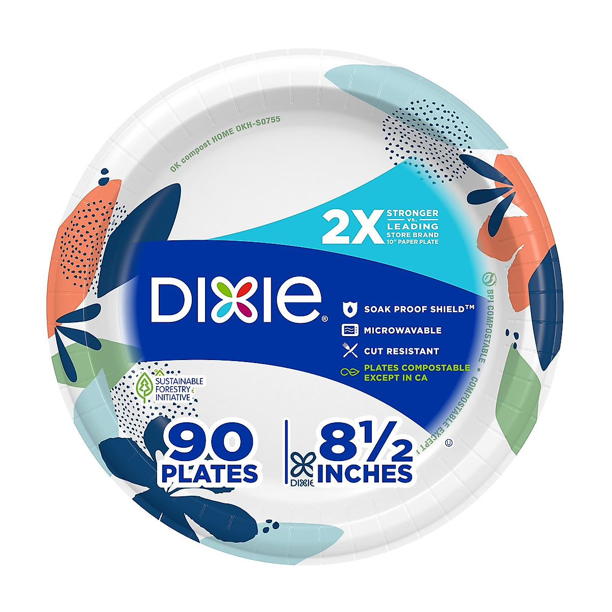 Dixie Paper Plates, 8 ½ inch, Lunch or Light Dinner Size Printed Disposable Plate, Packaging and Design May Vary 90 Counts (Pack of 1)