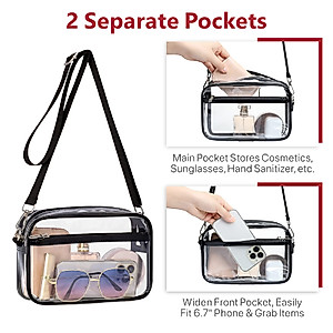 PACKISM Clear Purses for Women Stadium Clear Bag Stadium Approved with Adjustable Strap Transparent Crossbody Bag for Concerts Sporting Events, 2 Pack Black
