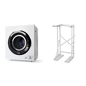 BLACK+DECKER BCED26 Compact Standard Wall Outlet, Small, 5 Modes, Load Volume 8.8 lbs. Portable Dryer, White & BWDS Washer Dryer Stacking Rack Stand, White