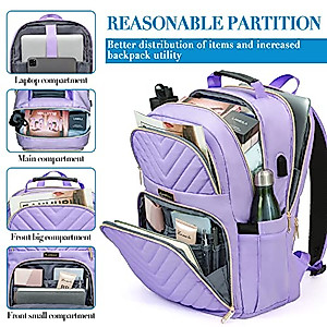 Kuosdaz Laptop Backpack for Women, School Backpack for Teens, 15.6 Inch Large Fashion College Bookbag for Girls with USB Charging Port, Women Work Travel Back Pack Purse Casual Daypacks, Purple