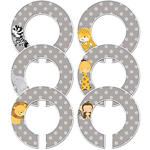 6 Baby Closet Dividers Boy Safari Animals Nursery Clothing Rod Organizer (Gray, 1.5" Rod)