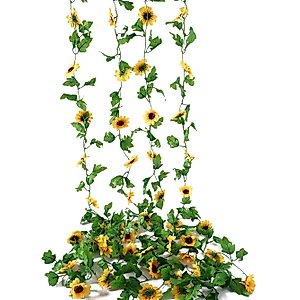 4Pcs 31.2FT Artificial Sunflower Vines Decor Faux Sunflowers Garland Faux Hanging Flowers for Home Wedding Party Decoration