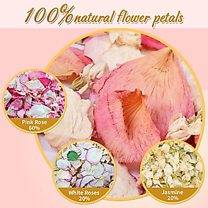 20+ Cups Mix Dried Rose Jasmine Flower Petals Biodegradable Confetti, 2 QT of Real Natural White Pink Rose for Wedding Proposal Party Valentine's Day Decor Flower Girls, Bath salt Candle Soap Making