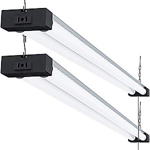 Sunco LED Workshop Black Garage Shop Light 4FT, Plug in Linkable Utility Light Fixtures, 260W=40W, 5000K Daylight, Frosted Lens, Pull Chain, Hanging/Mounted, 4100 LM - ETL Energy Star 2 Pack