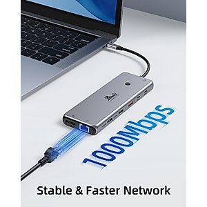 USB C Hub USB C Docking Station Dual Monitor 13 in 1 Triple Display Multiport Adapter with 2 HDMI+DP+8 USB C/A Ports+Ethernet+Audio, USB C Dongle for MacBook/Dell/HP/Lenovo ThinkPad/Surface