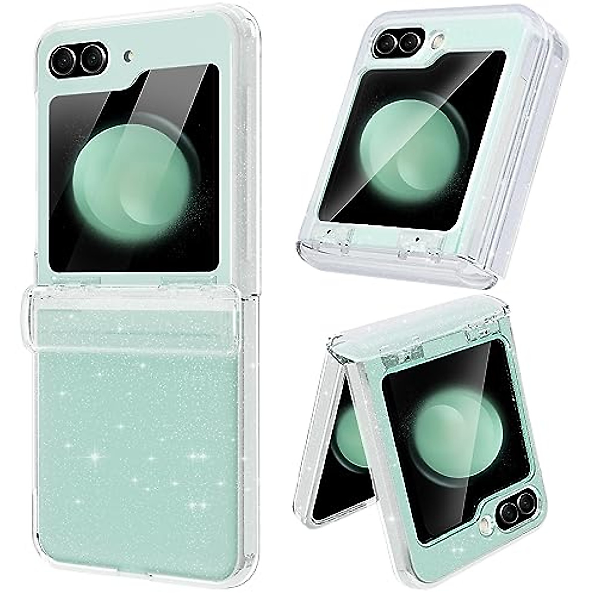 Btscase for Samsung Galaxy Z Flip 5 Case,Built in Front Screen Protector,Gold Glitter Marble Pattern Hard PC Slim Shockproof Full Body Drop Protective Case for Galaxy Z Flip 5 5G (2023), Clear Glitter