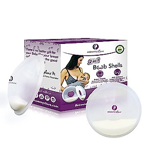 Breast Shell & Milk Catcher for Breastfeeding Relief (2 in 1) Protect Cracked, Sore, Engorged Nipples & Collect Breast Milk Leaks During The Day, While Nursing or Pumping (2 Pack)