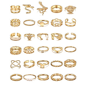 iF YOU 30 Pcs Vintage Gold Knuckle Rings Set, Boho Butterfly Snake Stackable Finger Rings for Women, Midi Rings Pack