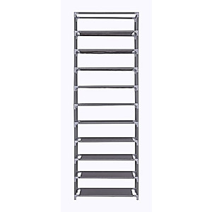 Homebi 10-Tier Shoe Rack 30 Pairs Shoe Tower Closet Shoes Storage Cabinet Portable Boot Organizer with Dustproof Non-Woven Fabric Cover and 10 Durable Shelves (Black) (Black)