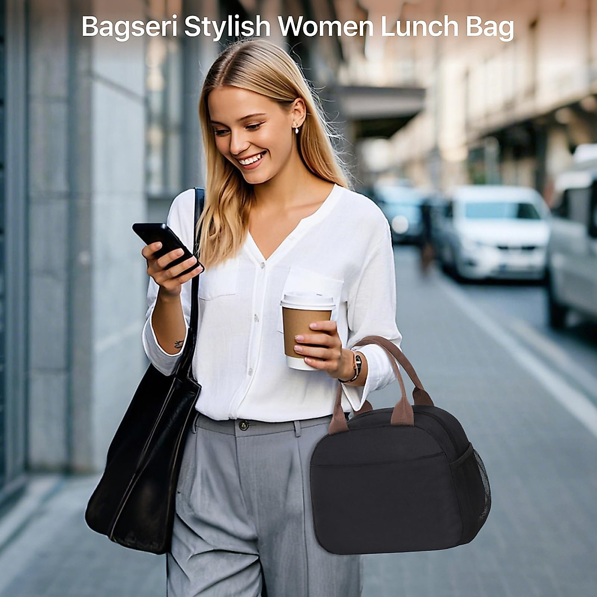 Lunch Bag, Bagseri Insulated Lunch Tote Bags for Women Men, Portable Reusable Adult Lunch Cooler Bag Thermal Organizer, Water-resistant Lining (Dark Grey)