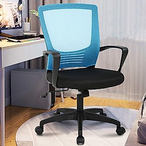 Ergonomic Office Chair Computer Desk Chair, Mid Back Mesh Chair Swivel Task Chair with Armrests&Lumbar Support Adjustable Height Executive Swivel Chair for Women Men, Black