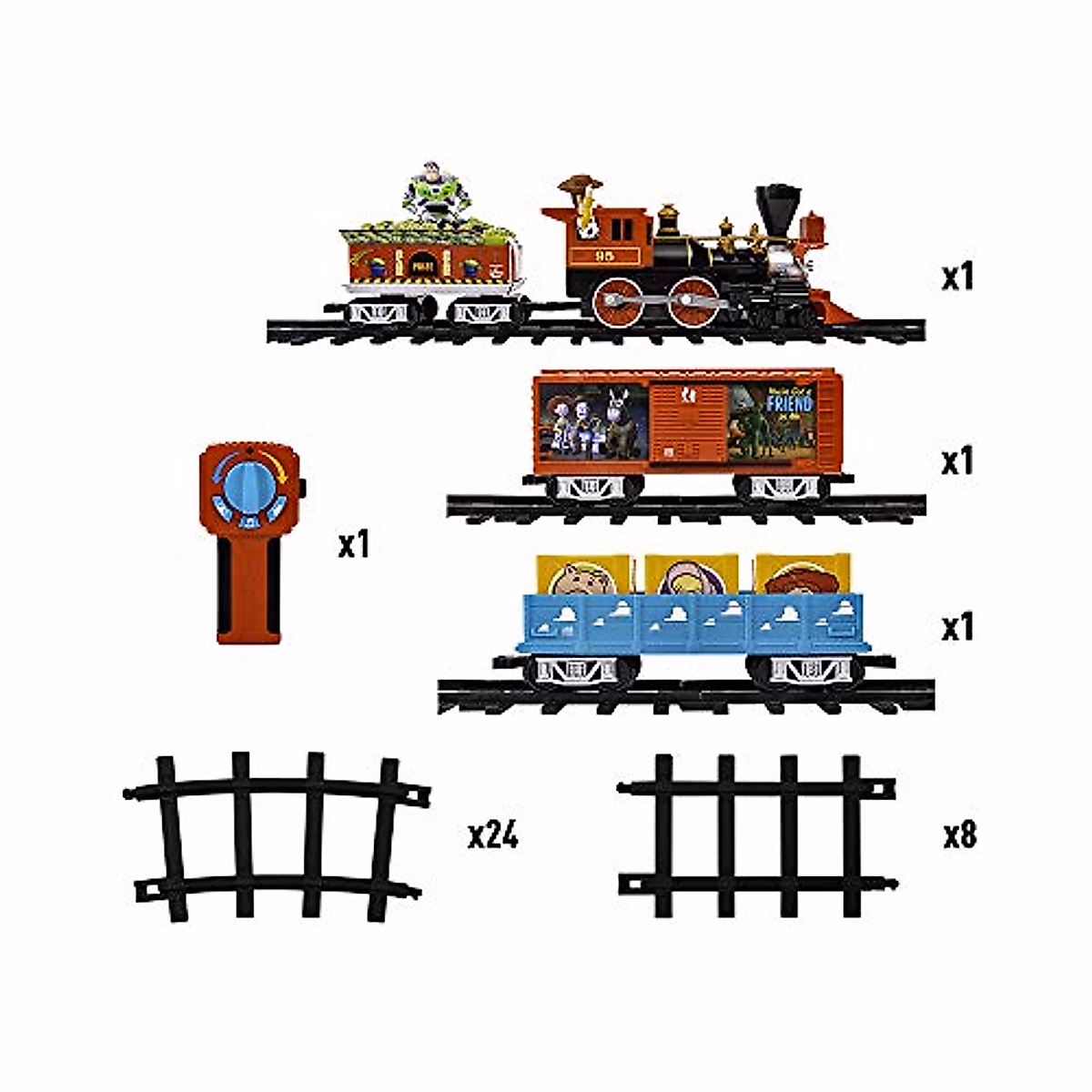 Lionel Battery-Operated Disney Toy Story Toy Train Set with Locomotive, Train Cars, Track & Remote with Authentic Train Sounds, & Lights for Kids 4+