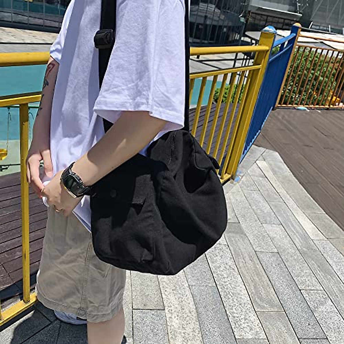 Aktudy Canvas Handbags Messenger Bag for Women Men Large Designer Hobo bag Crossbody Bag with Multiple Pockets for Couples
