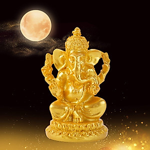 Gold Lord Ganesha Statues, Buddha Elephant Hindu God Sculpture Figurines Resin Home Garden Decoration Feng Shui Ornaments