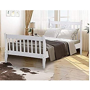 Danxee Wood Twin Bed Frame with Headboard and Footboard, Platform Bed Frame Mattress Foundation with Wood Slat Support for Kids, Teens, Twin (White)
