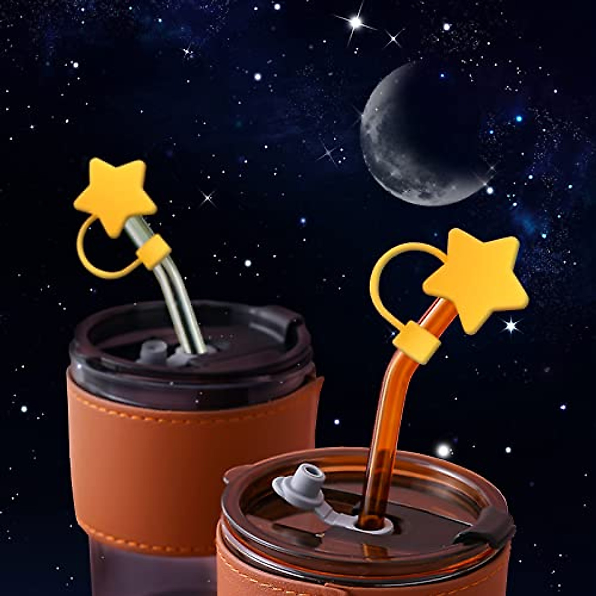 AUGSUN 8Pcs Straw Covers, Straw Tips Cover Reusable Drinking Straw Toppers, Glass Straws Protector Silicone Cloud Shape Straw Caps for 6-8mm Straws