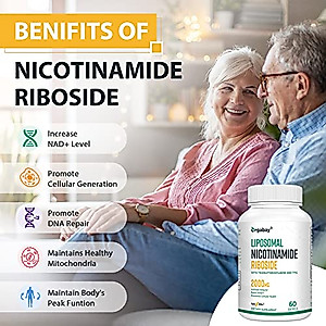Orgabay Liposomal Nicotinamide Riboside 2000 MG with TMG and Pterostilbene, Boosting NAD+, Support Healthy Aging, 60 Count