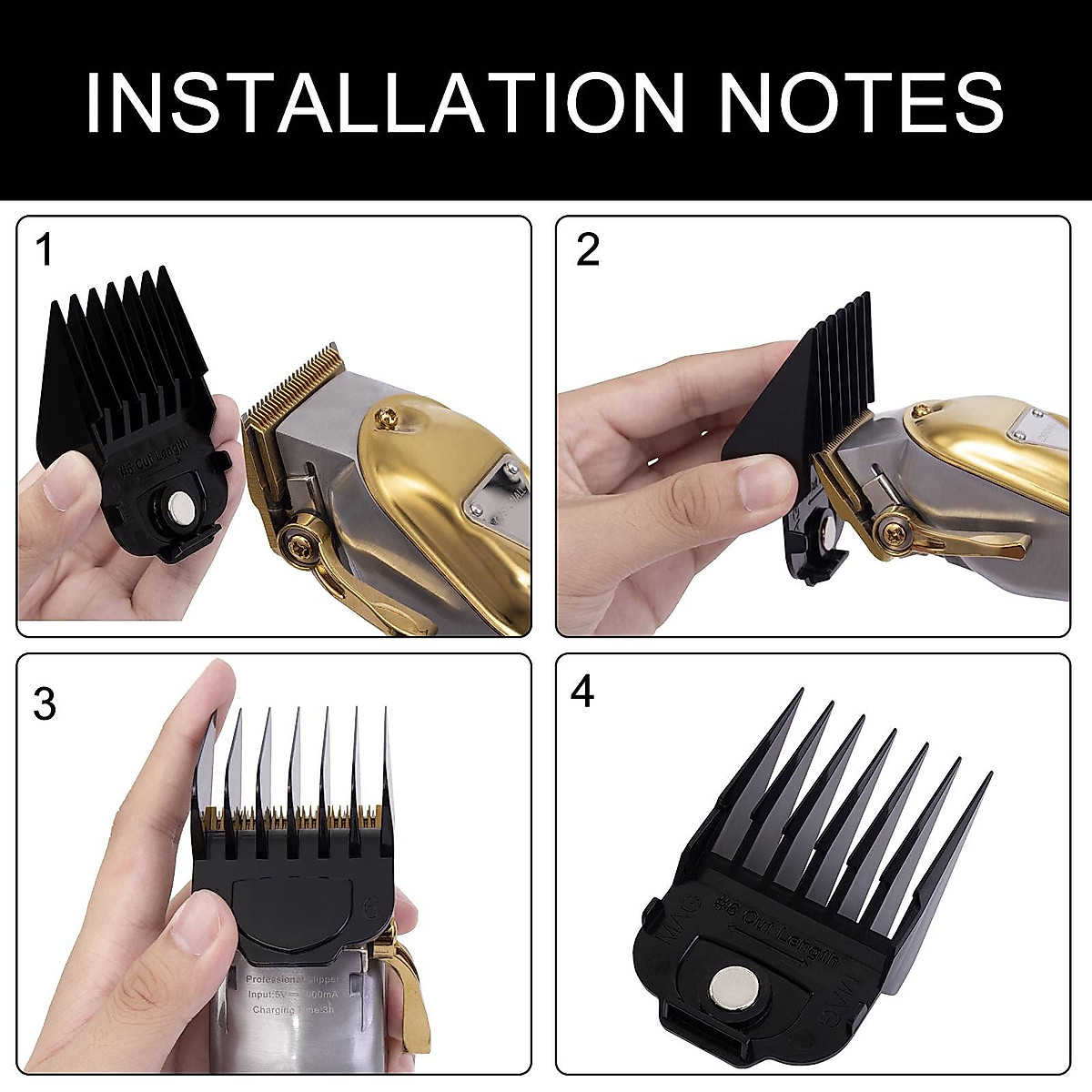 Colorski Clipper Guards Magnetic Comb Set for Andis Master Clippers - 10 Cutting Lengths from 1/16' to 1' - Suitable for MBA, MC-2, ML, PM-1 and PM-4 - 10 Pack