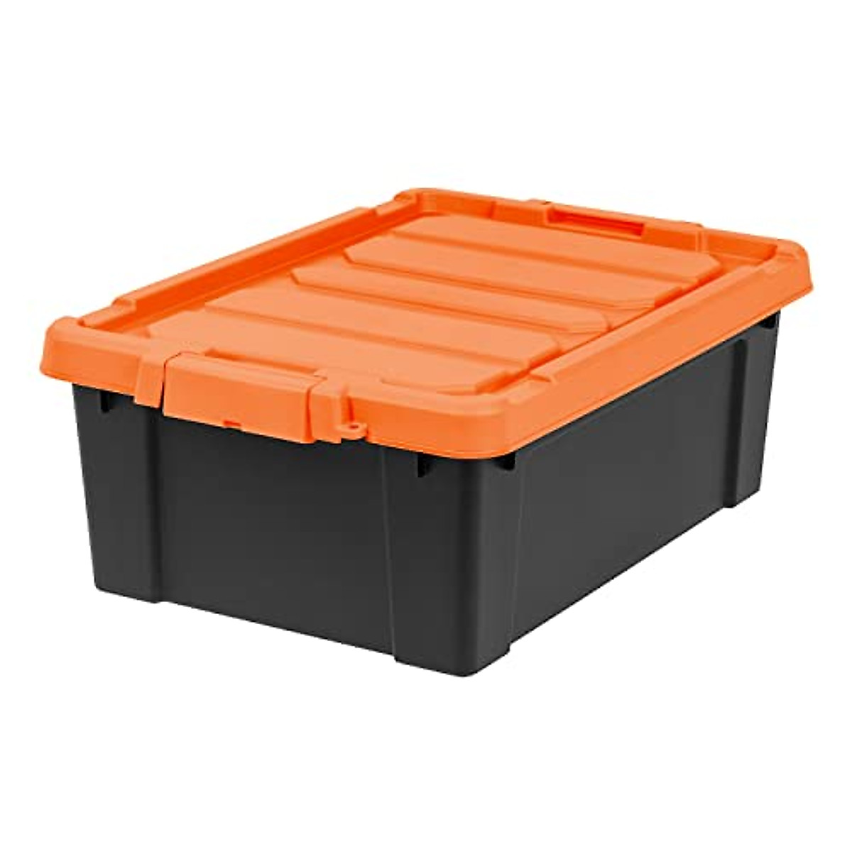 IRIS USA 11 Gallon Loackable Storage Totes with Lids, 2 Pack - Orange Lid, Heavy-Duty Durable Stackable Containers, Large Garage Organizing Bins Moving Tubs, Rugged Sturdy Equipment Utility Tool Box