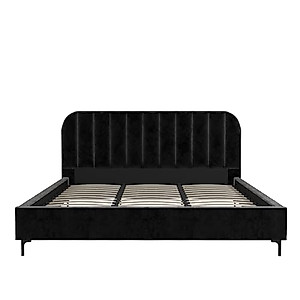 DHP Camilla Upholstered Platform Bed with Luxe Vertical Channel Tufted Headboard, No Box Spring Needed, King, Black Velvet