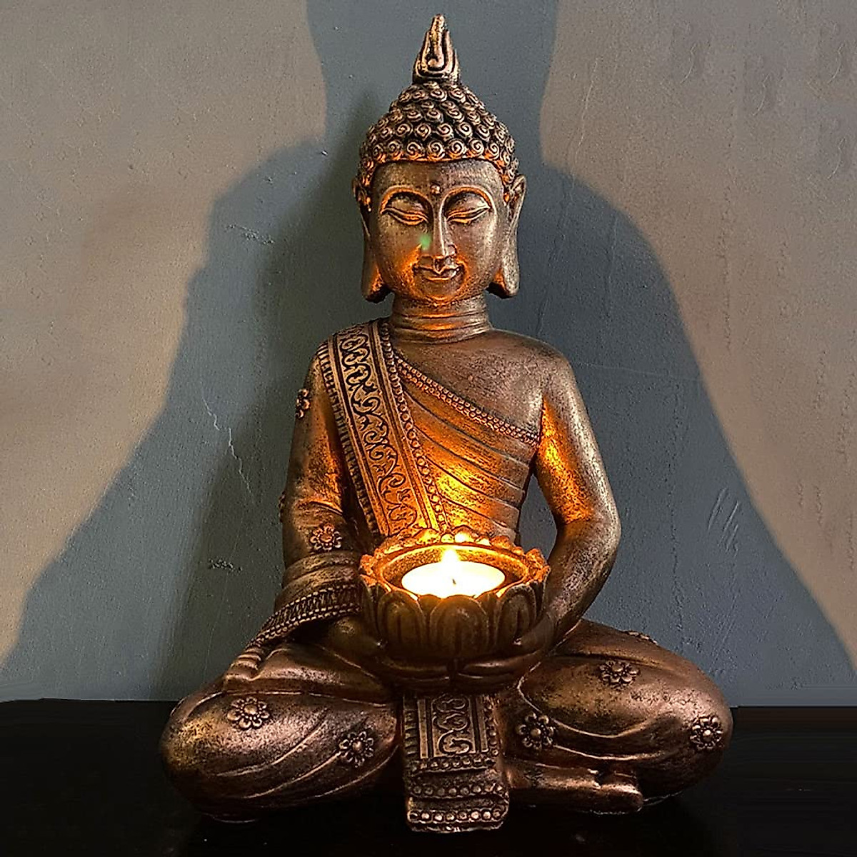 Fenteer Buddha Statue Home Decor Resin Tealight Holder Buddha Figures Room Decor Buddha Candle Holder Garden Sculpture - B