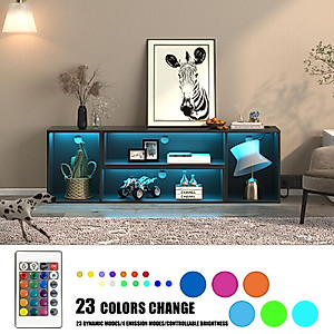 ANTISTA TV Stand, Deformable TV Stand with LED Light & Power Outlets, Modern Entertainment Center with Storage Shelves for 55/60/65/70 inch TV, 2 PCS Gaming Media Console for Bedroom, Black